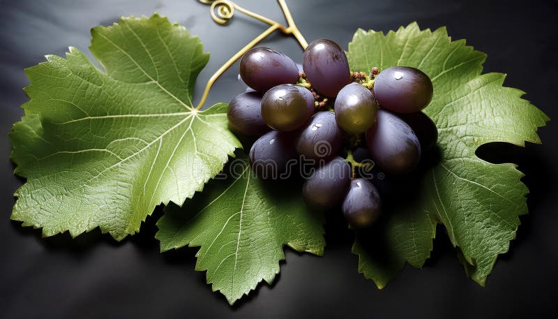 Grapes are Arranged on Large Real Grape Leaves Stock Image - Image of ...