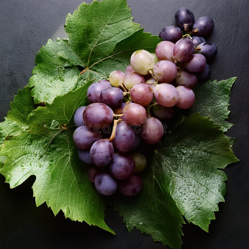 Grapes are Arranged on Large Real Grape Leaves Stock Photo - Image of ...