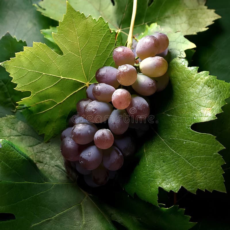 Grapes are Arranged on Large Real Grape Leaves Stock Image - Image of ...