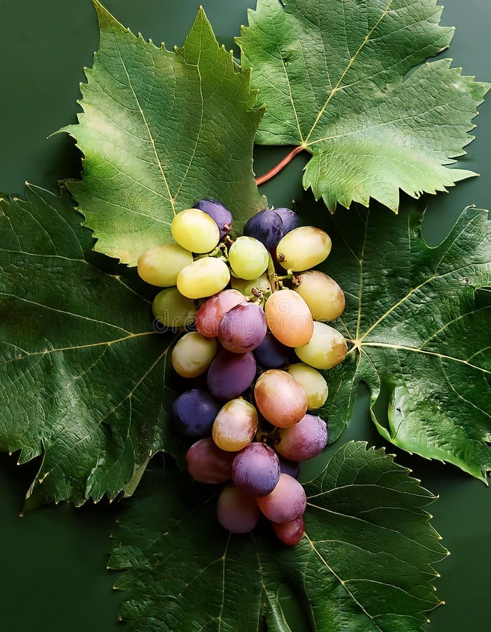 Grapes are Arranged on Large Real Grape Leaves Stock Image - Image of ...