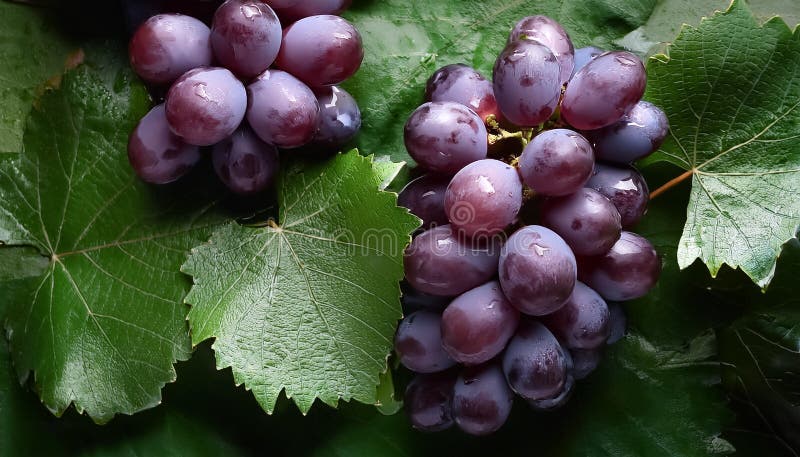 Grapes are Arranged on Large Real Grape Leaves Stock Photo - Image of ...