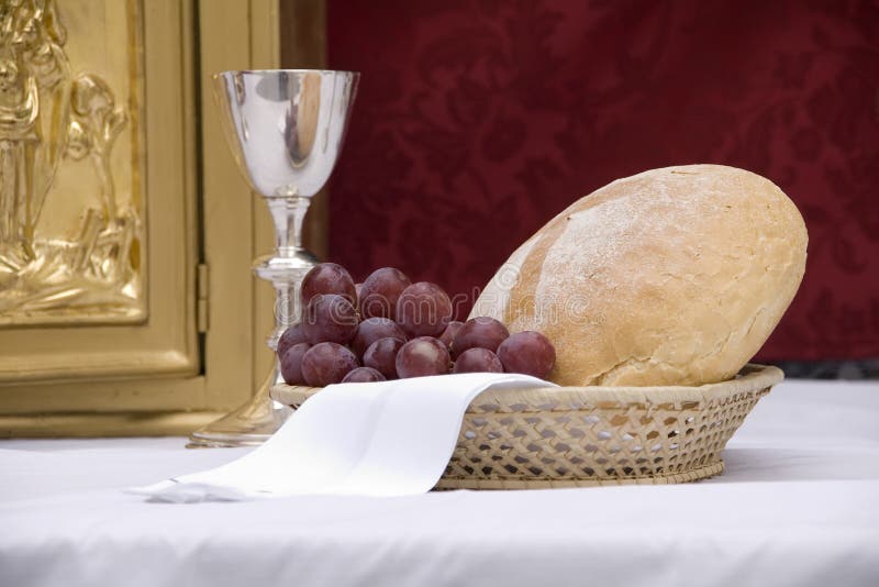 The Bread and Wine - Catholic Mass - the Symbols of Eucharist Stock ...