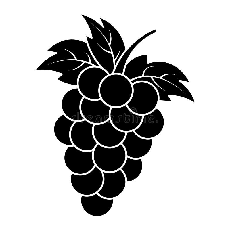 Grapes Bunch Silhouette with Leaves. Vector Illustration Stock ...