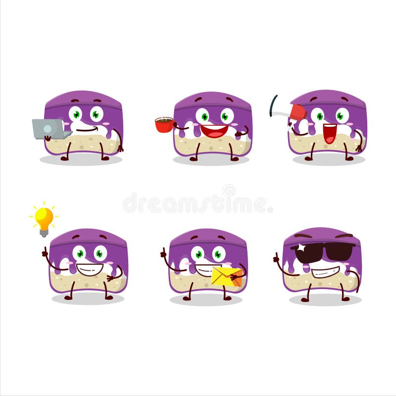 Grapes Cake Cartoon Character with Various Types of Business Emoticons ...