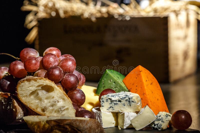 Grapes with Cheese and Bread Stock Photo - Image of appetizer, bread ...
