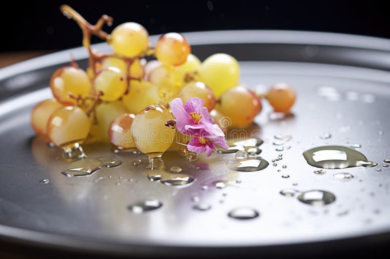 Grapes Dripping with Water Droplets on a Chilled Metal Plate Stock ...