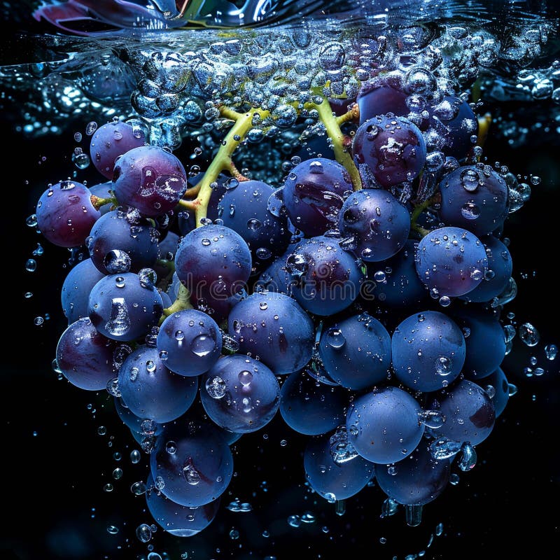Grapes Falling in Water with Splash on Black Background, AI Generate ...