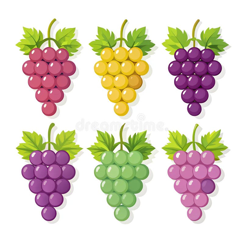 Grapes Icon Set in Flat Vector Style Stock Illustration - Illustration ...