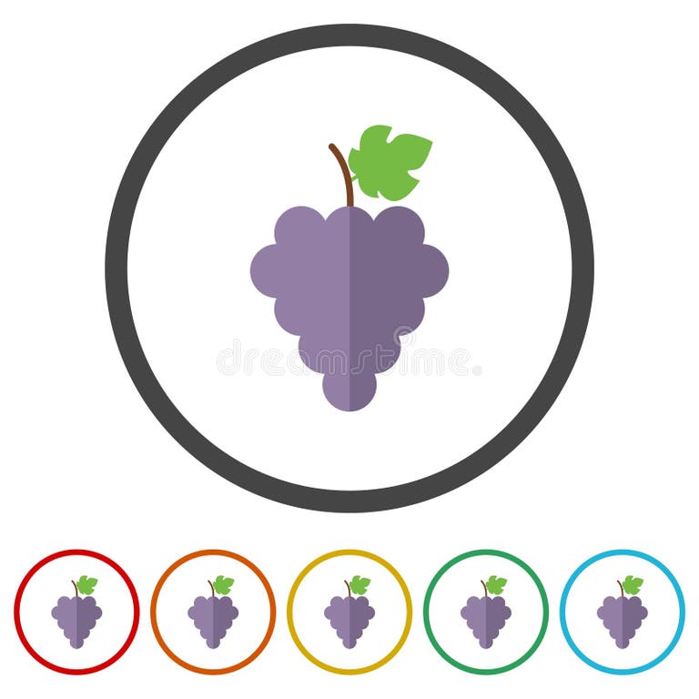 Grapes Icon. Set Icons in Color Circle Buttons Stock Vector ...