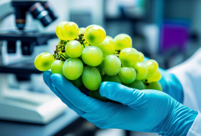 Scientist Holding Bunch of Grapes with Microscope Nearby, Generative Ai ...