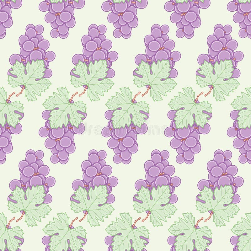 Grapes with Leaves Vector Repeat Pattern Stock Vector - Illustration of ...