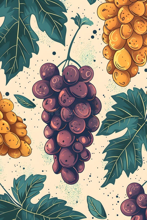 Grapes: Modern Cartoon Illustration of Ripe Bunches Stock Illustration ...