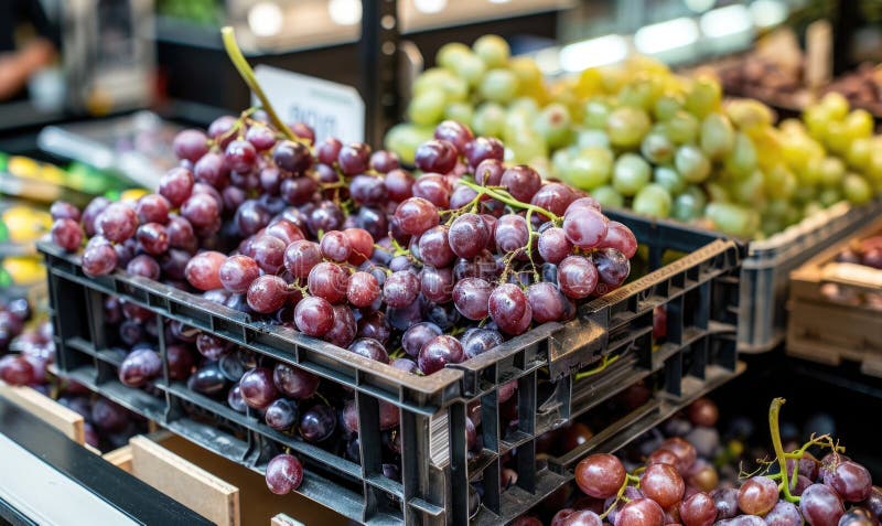 Grapes in a Modern Crate in a Trendy Grocery Store Stock Image - Image ...
