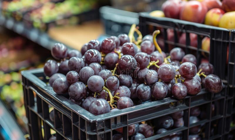 Grapes in a Modern Crate in a Trendy Grocery Store Stock Image - Image ...