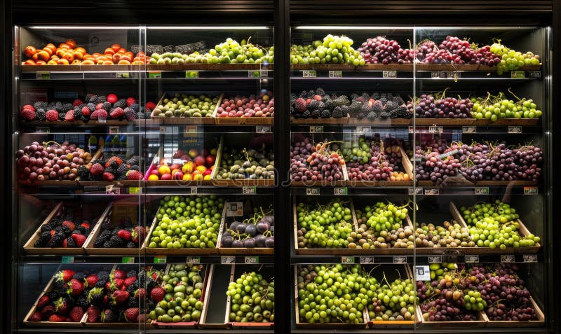 Grapes in a Modern Display in a Minimalist Grocery Store Stock Photo ...