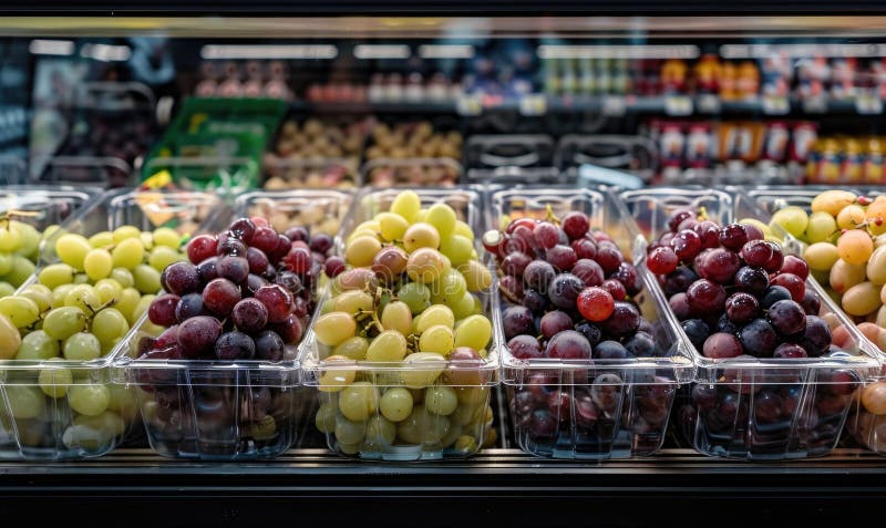 Grapes in a Modern Display in a Minimalist Grocery Store Stock Photo ...