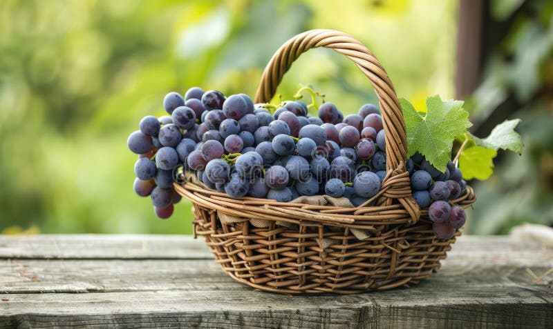 Grapes in a Quaint Basket on a Country Roadside Stand Stock Image ...