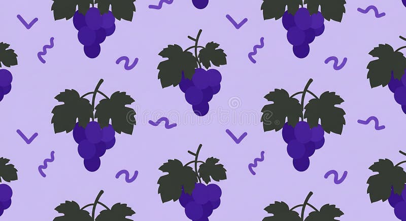 Grapes Seamless Pattern with Leaves, Vines, and Geometric Shapes Stock ...