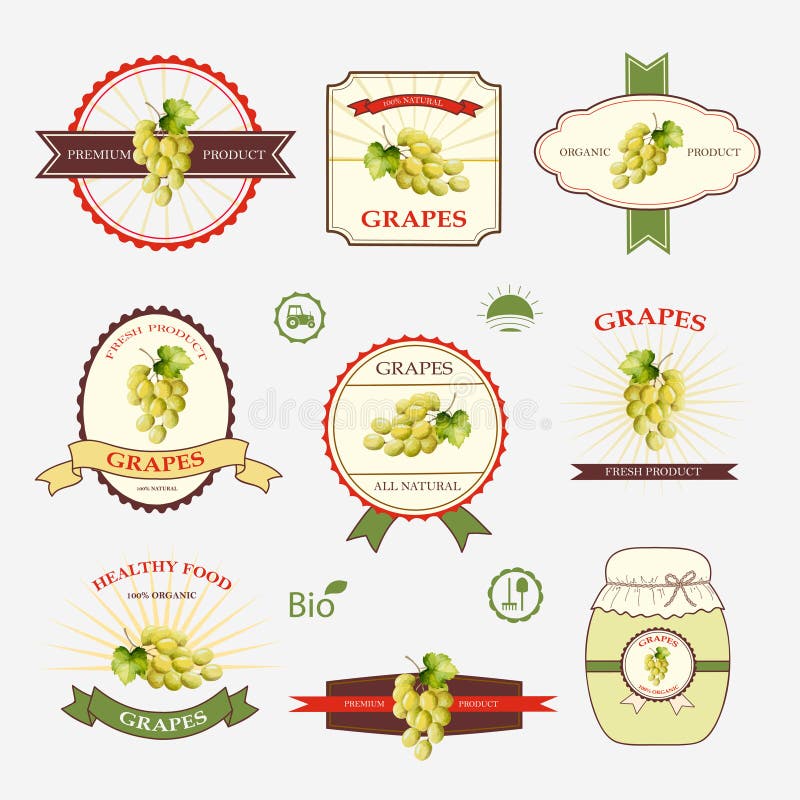 Grapes, a Set of Label Design Stock Vector - Illustration of quality ...