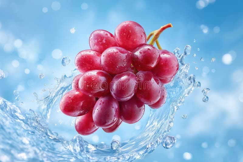 Grapes Splash into Clear Water, Showcasing Vibrant Colors and Fluid ...