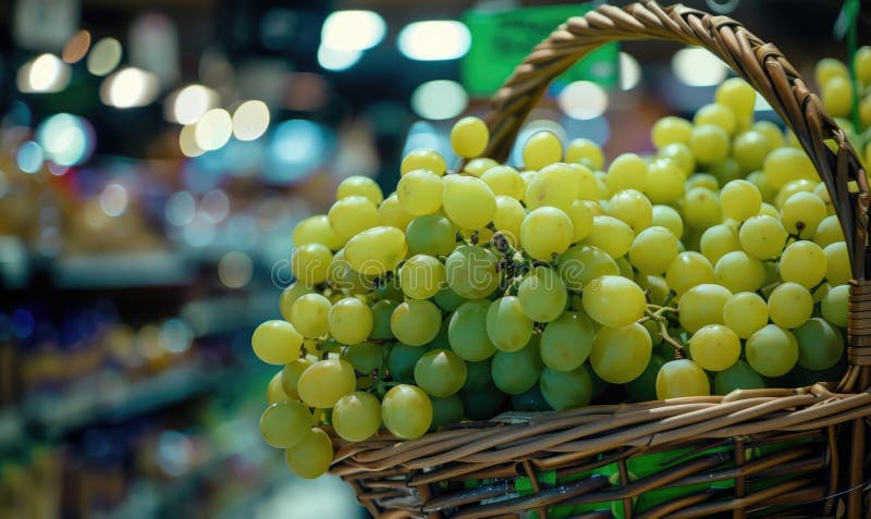Grapes in a Stylish Basket in a Grocery Store Stock Image - Image of ...
