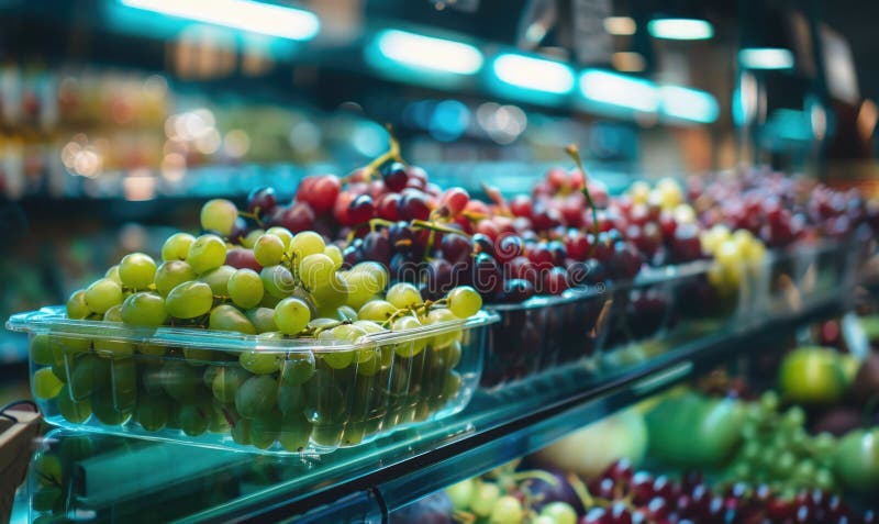 Grapes in a Stylish Glass Container in Grocery Store Stock Image ...