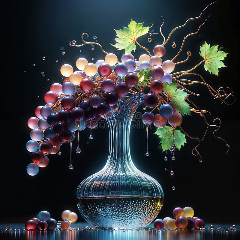 Grapes in a Vase on a Dark Background. 3d Rendering, Generative Ai ...