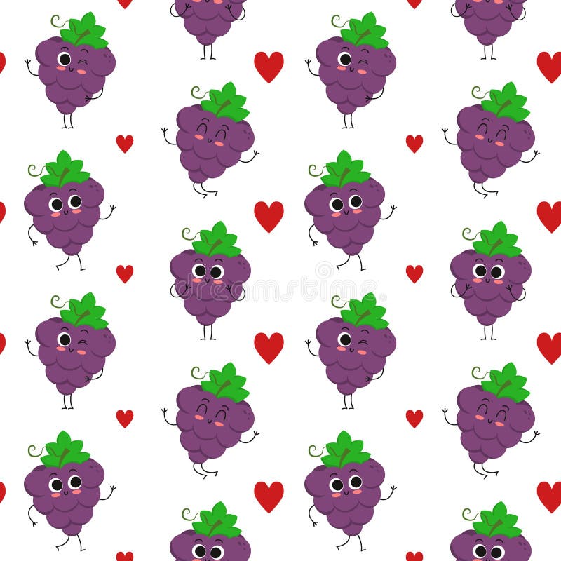 Grapes, Vector Seamless Pattern Stock Vector - Illustration of cartoon ...