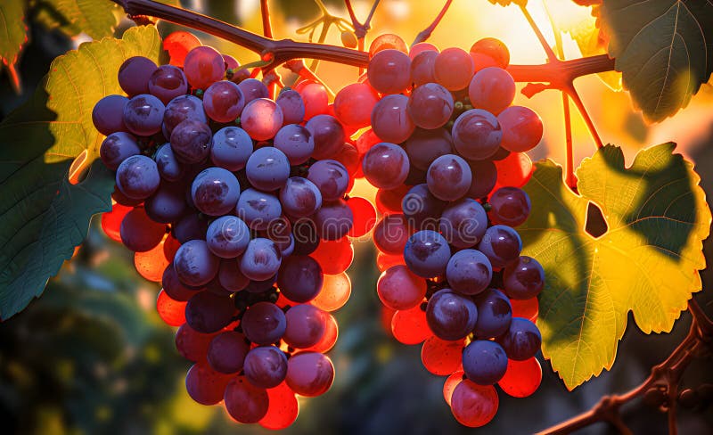 Grapes on the Vine in the Evening Sunlight Stock Photo - Image of dawn ...