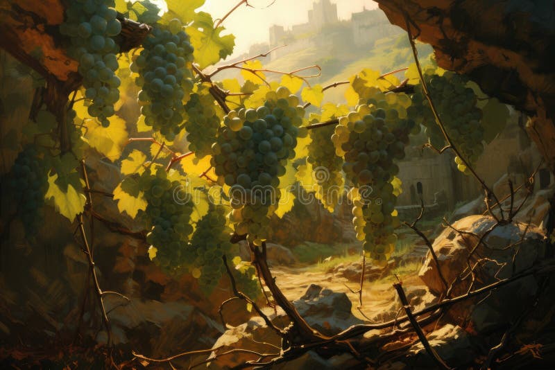Grapes on the Vine of Grape Trees. Generative AI Stock Illustration ...