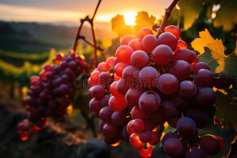 Grapes in a Vine with the Sun Beh Stock Illustration - Illustration of ...