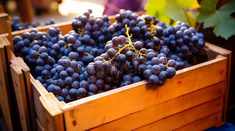 Grapes in a Wooden Box on the Counter of a Winery Stock Illustration ...