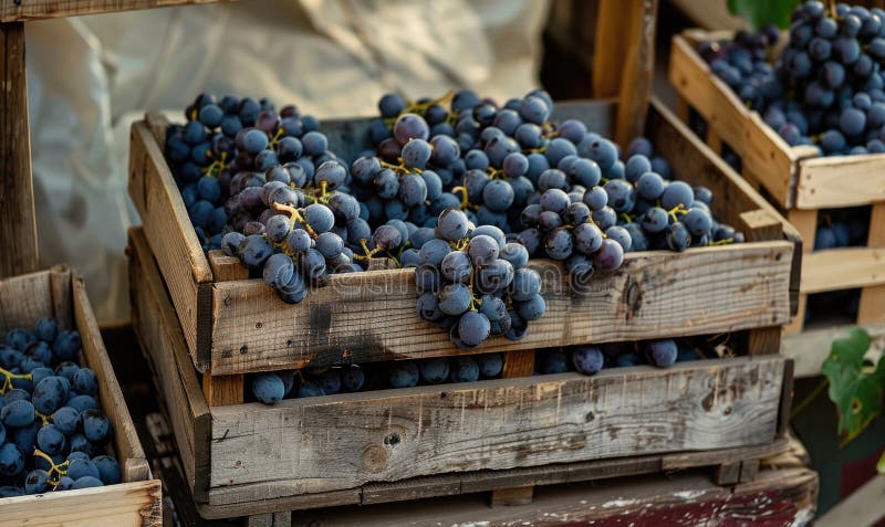 Grapes in a Wooden Crate on a Quaint Roadside Stand Stock Photo - Image ...