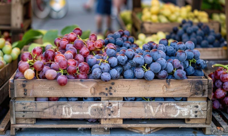Grapes in a Wooden Crate on a Quaint Roadside Stand Stock Image - Image ...