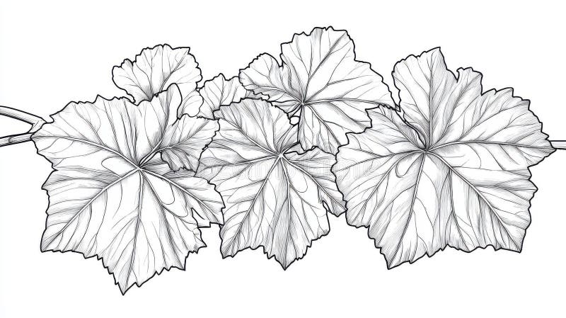 Grapevine Leaves - Detailed Line Art Illustration Stock Illustration ...