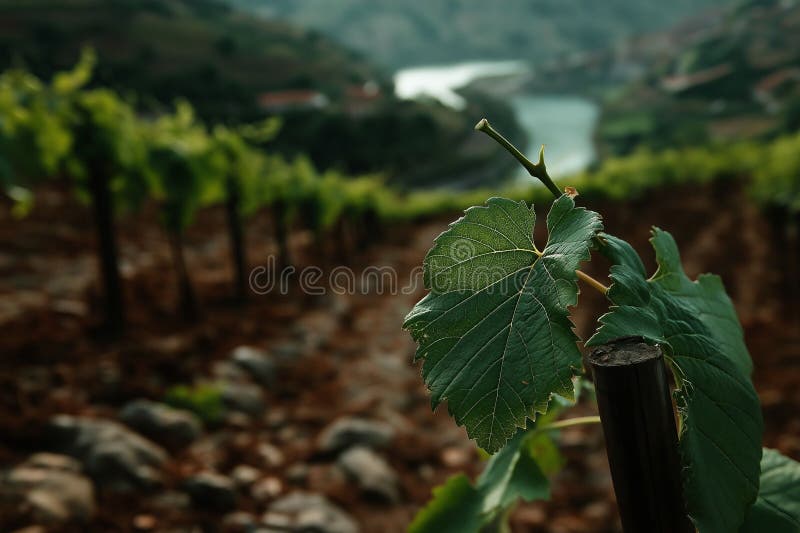 Grapevine Leaves in a Scenic Vineyard Setting. Stock Illustration ...