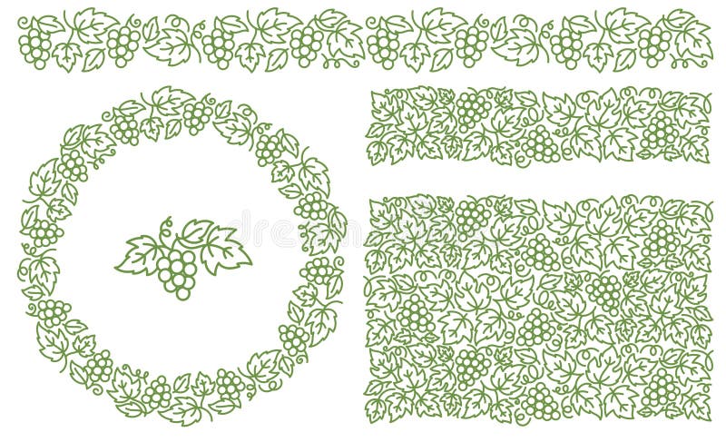 Grapevine Ornament Kit. Thick Line Pattern. Grape Branches and Leaves ...