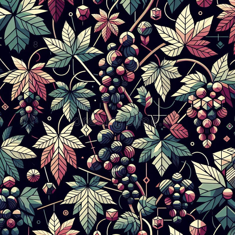 Grapevine Patterns Styled with Geometric Lines and Shapes Highli Stock ...