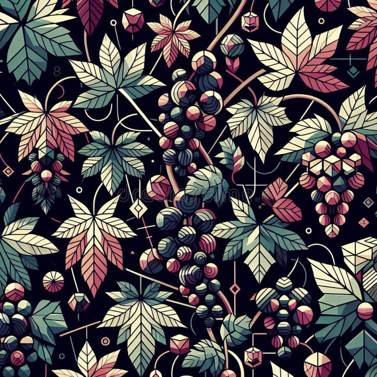 Grapevine Patterns Styled with Geometric Lines and Shapes Highli Stock ...