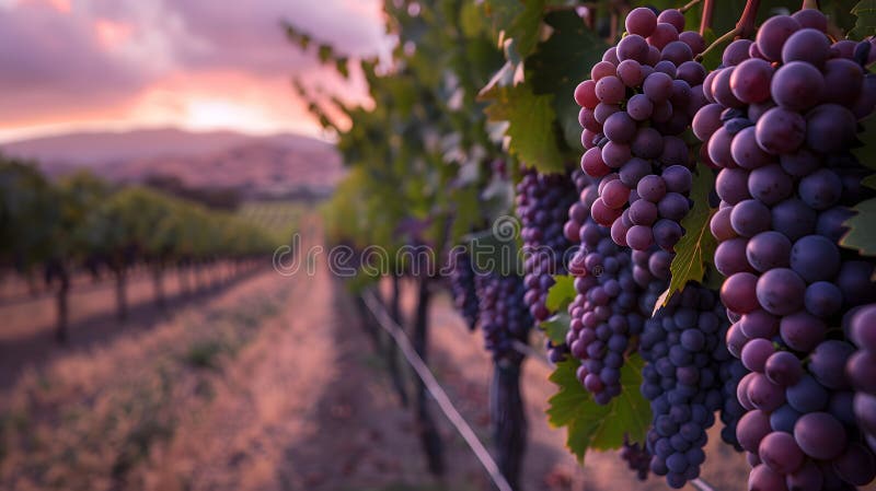 Grapevine Rows at Sunset in Scenic Vineyard Landscape Stock Photo ...