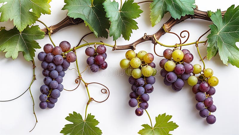 Grapevine Segment with Leaves, Curling Tendrils and Young Grapes ...
