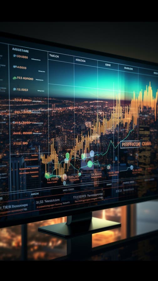 Graph Adorned Screen Displaying the Word Financial, Encapsulating Data ...