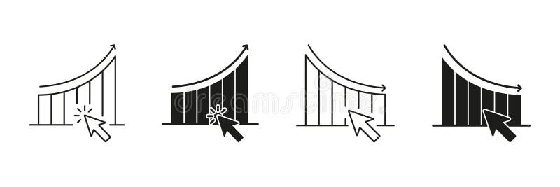 Graph with Arrow and Cursor Line and Solid Icon Set. Data Analysis ...