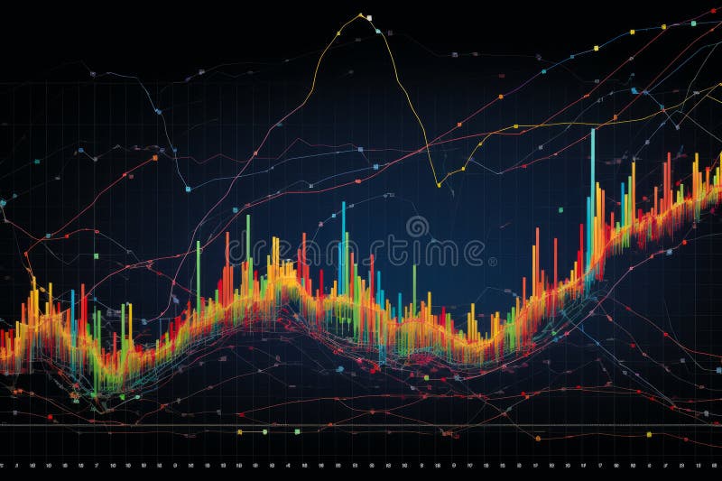Graph of Bar Chart with Blue Background and Line of Colorful Bars ...