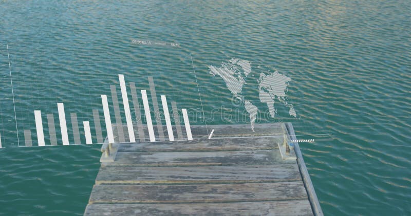 Graph and Bar Chart Image Over Wooden Dock Extending into Water Stock ...