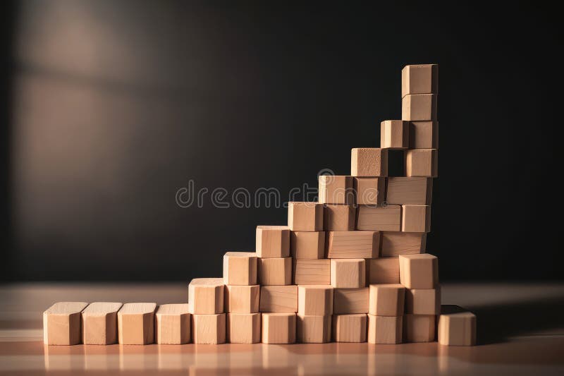 Graph Built from Wooden Cubes, Rise or Fall. Generative AI Stock ...