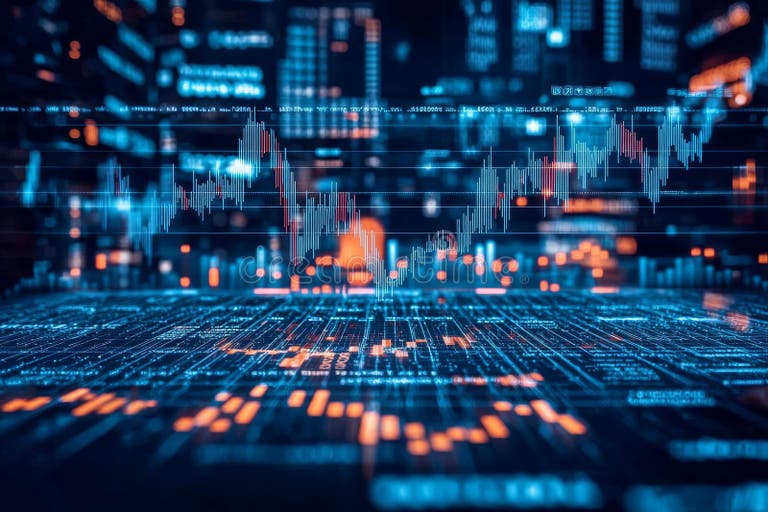 Graph with Candlesticks on a Digital Blue Background. 3D Rendering ...