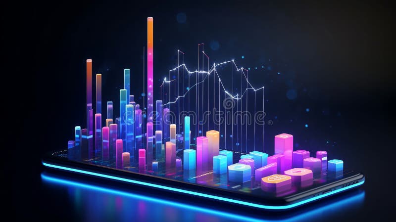 Graph Chart Bars Coming Out from a Smartphone Stock Illustration ...
