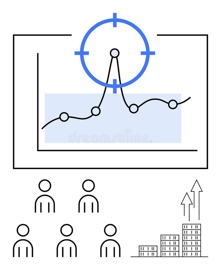 Business Strategy Presentation with Graph, Target Symbol, Audience, and ...