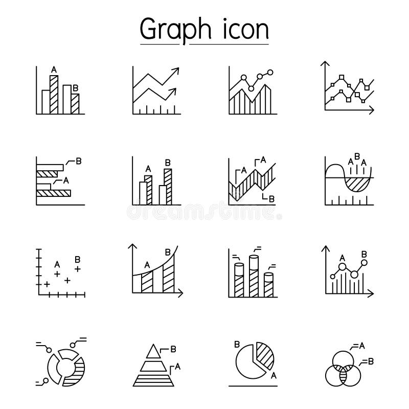 Graph, Chart, Diagram, Data, Infographic Icon Set in Thin Line Style ...